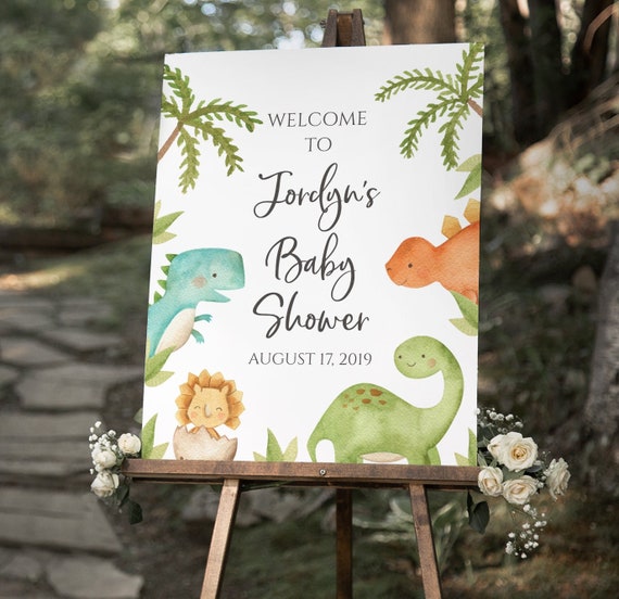 Dinosaur Baby Shower Welcome Sign Edit Yourself, 16x20, 18x24 Orange ...