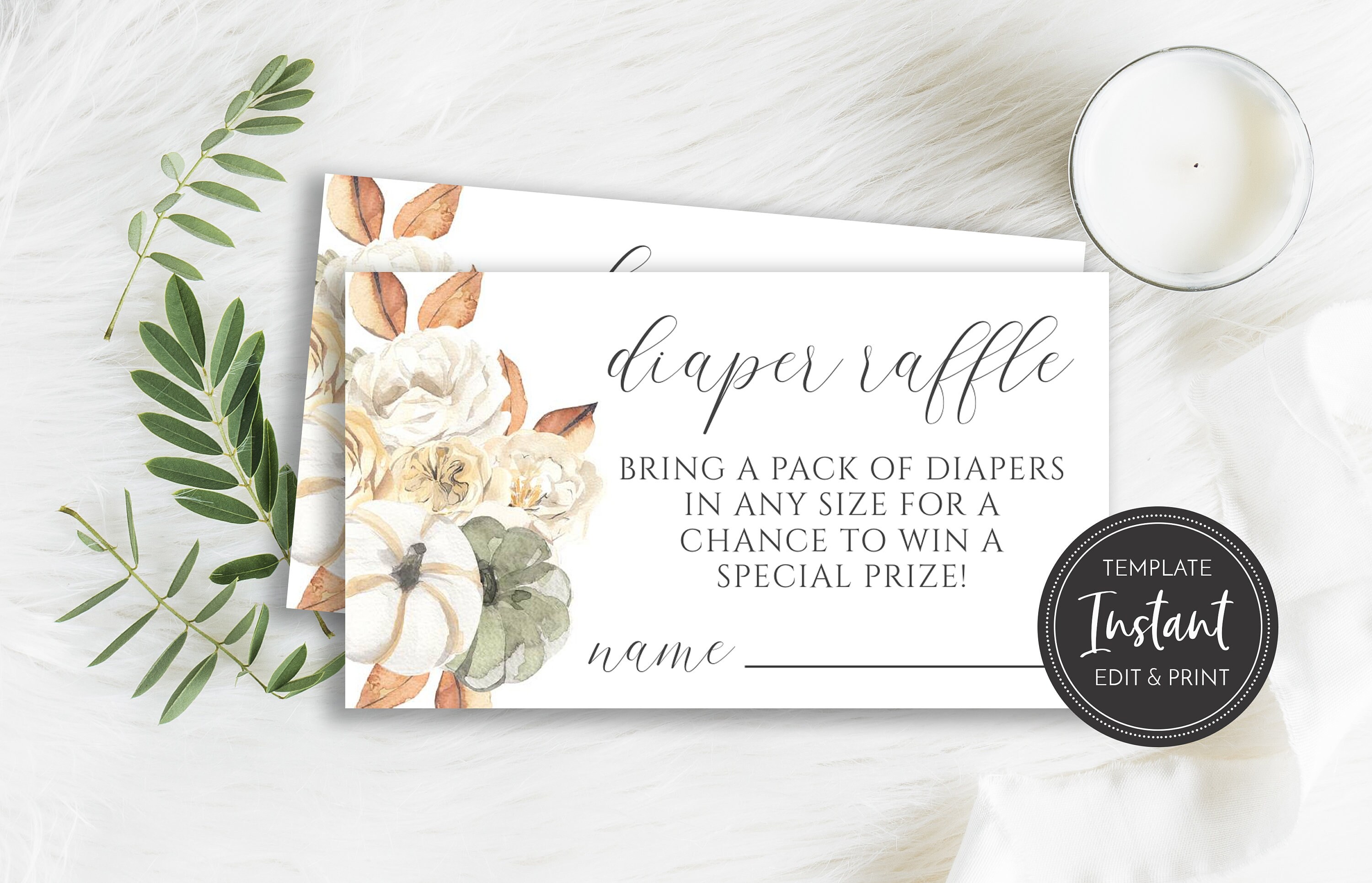 Pumpkin Diaper Raffle Card Template Fall Baby Shower Diaper | Etsy