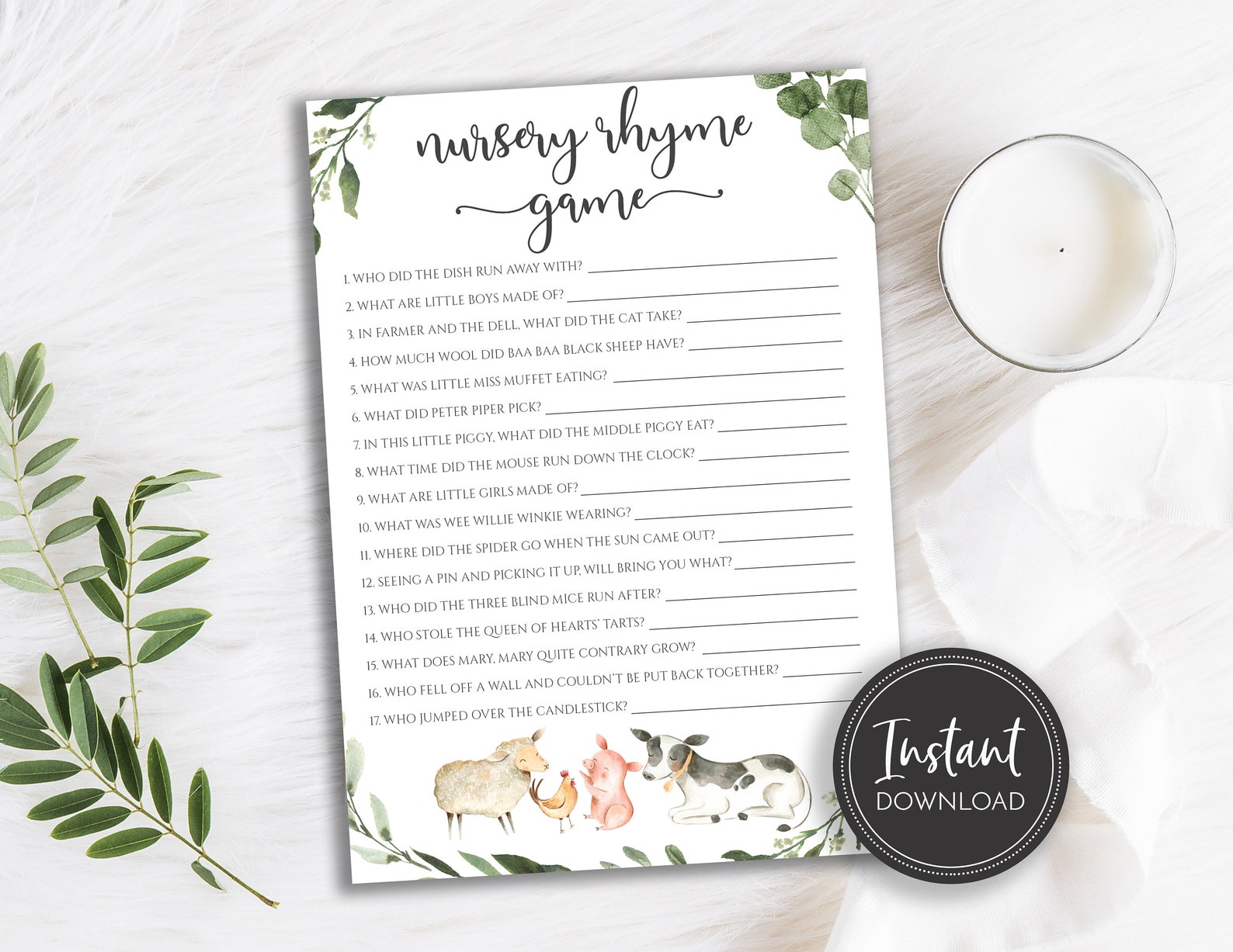 Farm Animals Baby Shower Game Baby Nursery Rhyme Game Cow - Etsy