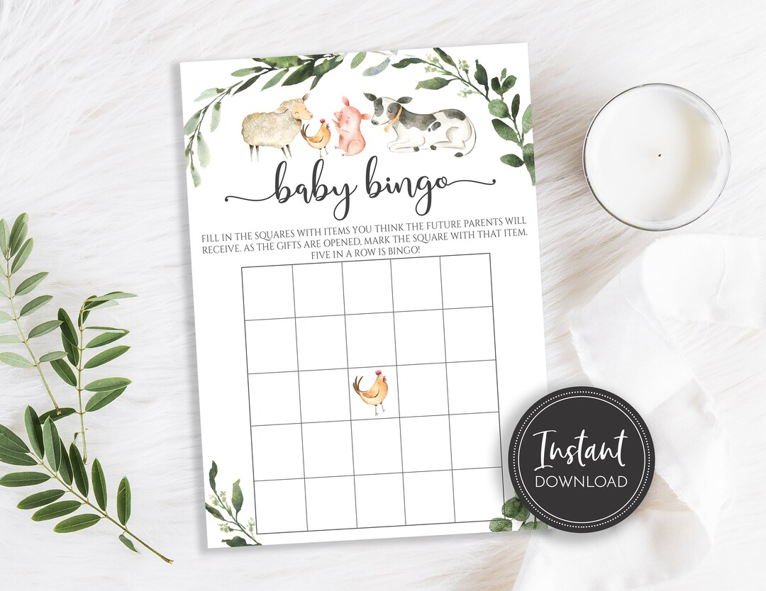 Farm Animals Baby Shower Game, Baby Shower Bingo, Cow, Sheep, Instant ...