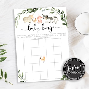 Farm Animals Baby Shower Game, Baby Shower Bingo, Cow, Sheep, Instant ...
