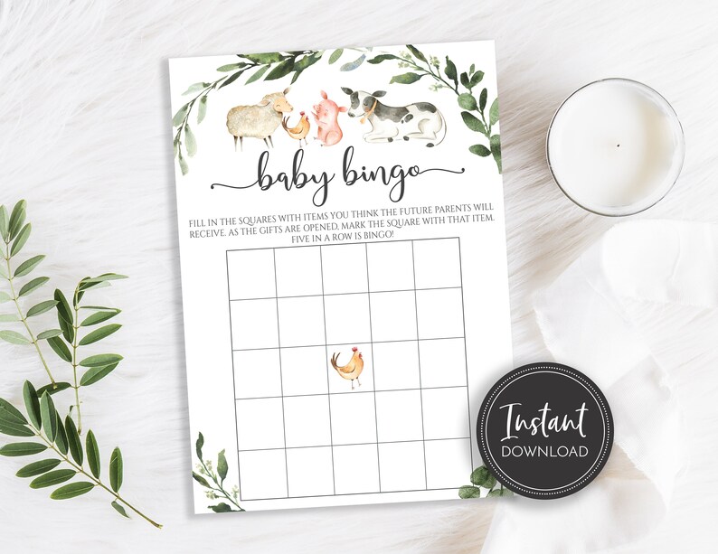 Farm Animals Baby Shower Game Baby Shower Bingo Cow Sheep - Etsy