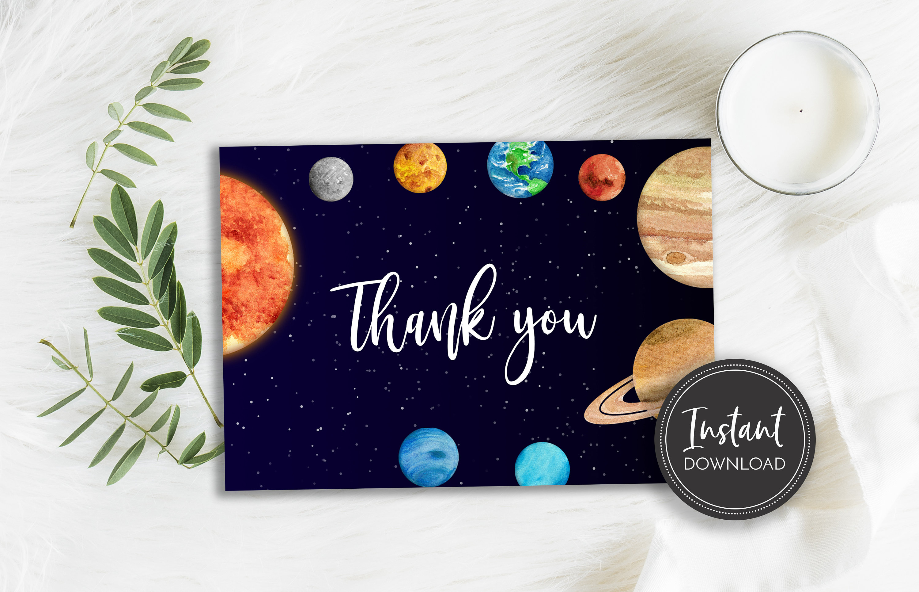 Space Planets Thank You Card Solar System Instant Downloads | Etsy