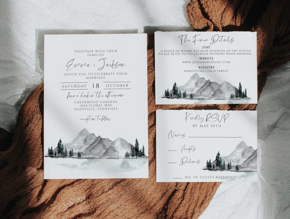 Mountain Wedding Invitation Set Outdoor Adventure Invite - Etsy