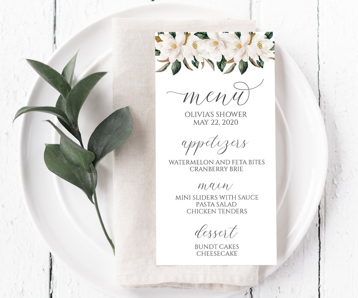 Magnolia Menu Template Wedding Menu Baby Shower Menu Bridal - Etsy