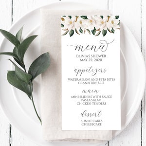 Magnolia Menu Template, Wedding Menu, Baby Shower Menu, Bridal Shower ...