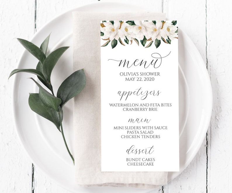 Magnolia Menu Template Wedding Menu Baby Shower Menu Bridal - Etsy