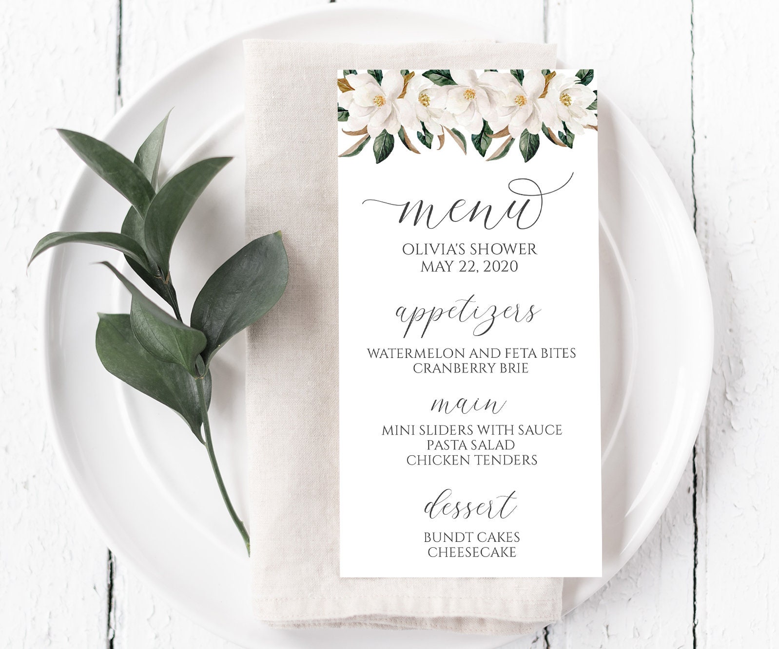 Magnolia Menu Template Wedding Menu Baby Shower Menu Bridal - Etsy