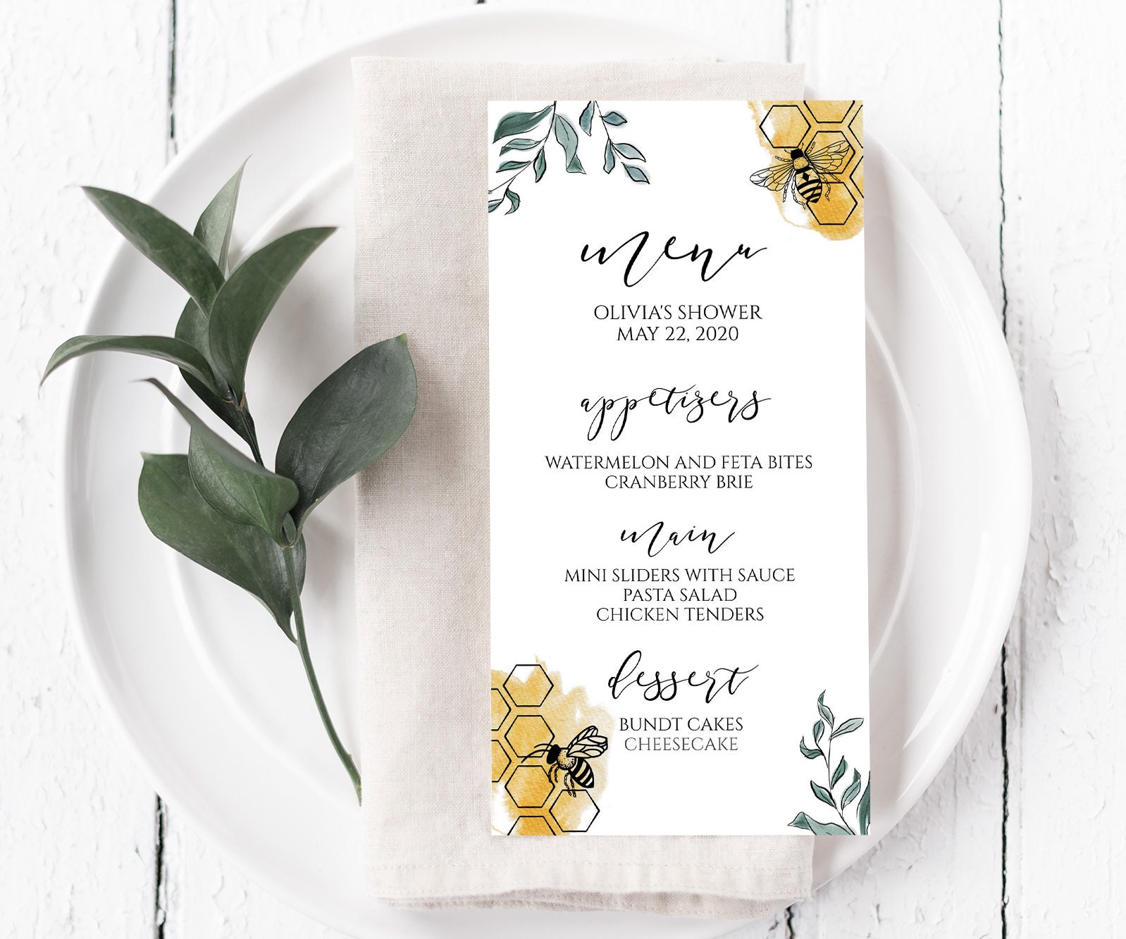 Instant download bee baby shower menu baby shower honey bee menu ...