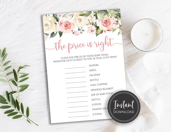 Blush Pink Roses Price Is Right Baby Shower Game Floral Flowers Digital Instant Download BA 62 blush-pink-roses-price-is-right-baby-shower-game-floral-flowers-digital-instant-download-ba-62
