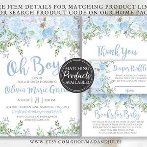 Light Blue Baby Shower Baby Bingo Shower Game Watercolor Flowers Floral ...