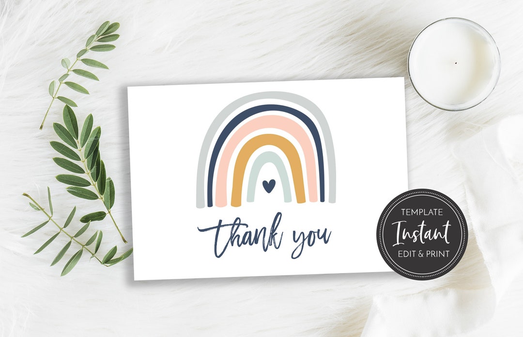 Boho Rainbow Thank You Card Template: Baby Shower (digital Download) - Etsy