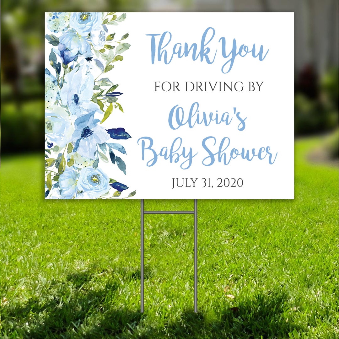 Blue Floral Drive by Shower Sign Template 18 X - Etsy