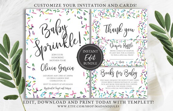 Baby Sprinkle Bundle, Invitation, Books for Baby, Diaper Raffle, Thank ...