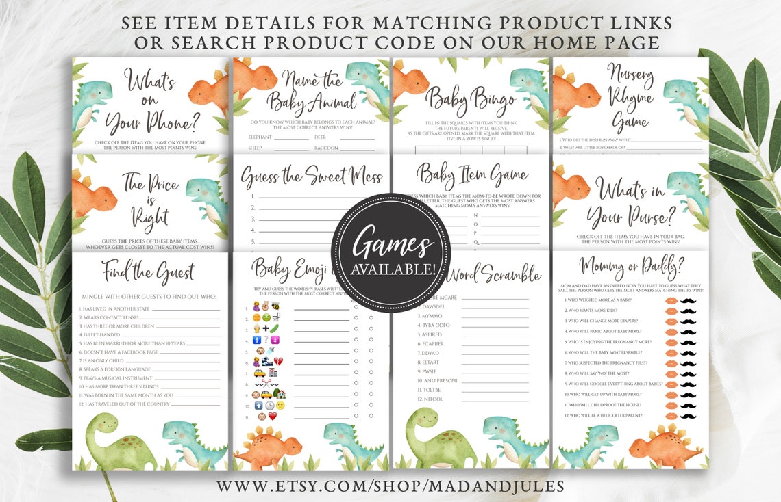 Dinosaur Baby Word Scramble Baby Shower Game Orange Blue Green | Etsy