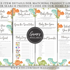 Dinosaur Baby Word Scramble Baby Shower Game Orange Blue Green T-rex ...