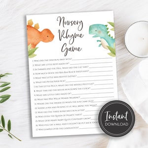 Dinosaur Nursery Rhyme Baby Shower Game Orange Blue Green T-rex ...