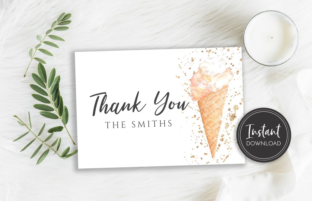 Ice Cream Thank You Card Template: Bridal, Baby Shower (digital ...