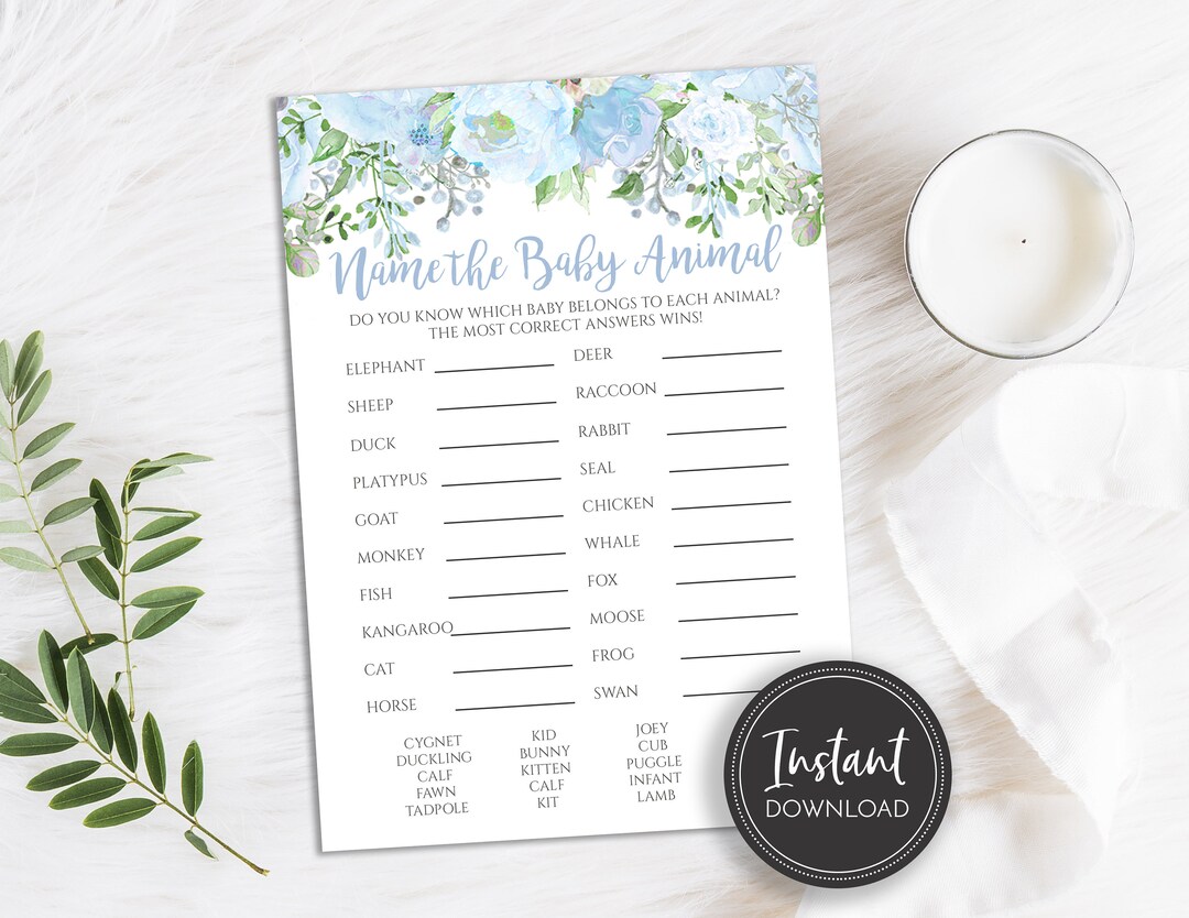Light Blue Baby Shower Game: Name the Baby Animal (digital Download) - Etsy