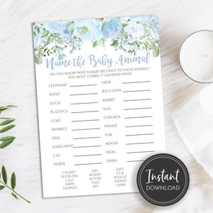 Light Blue Baby Shower Game: Name the Baby Animal (digital Download) - Etsy