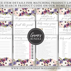 Purple Baby Shower Game Bundle, Mommy or Daddy, Word Scramble, Bingo ...