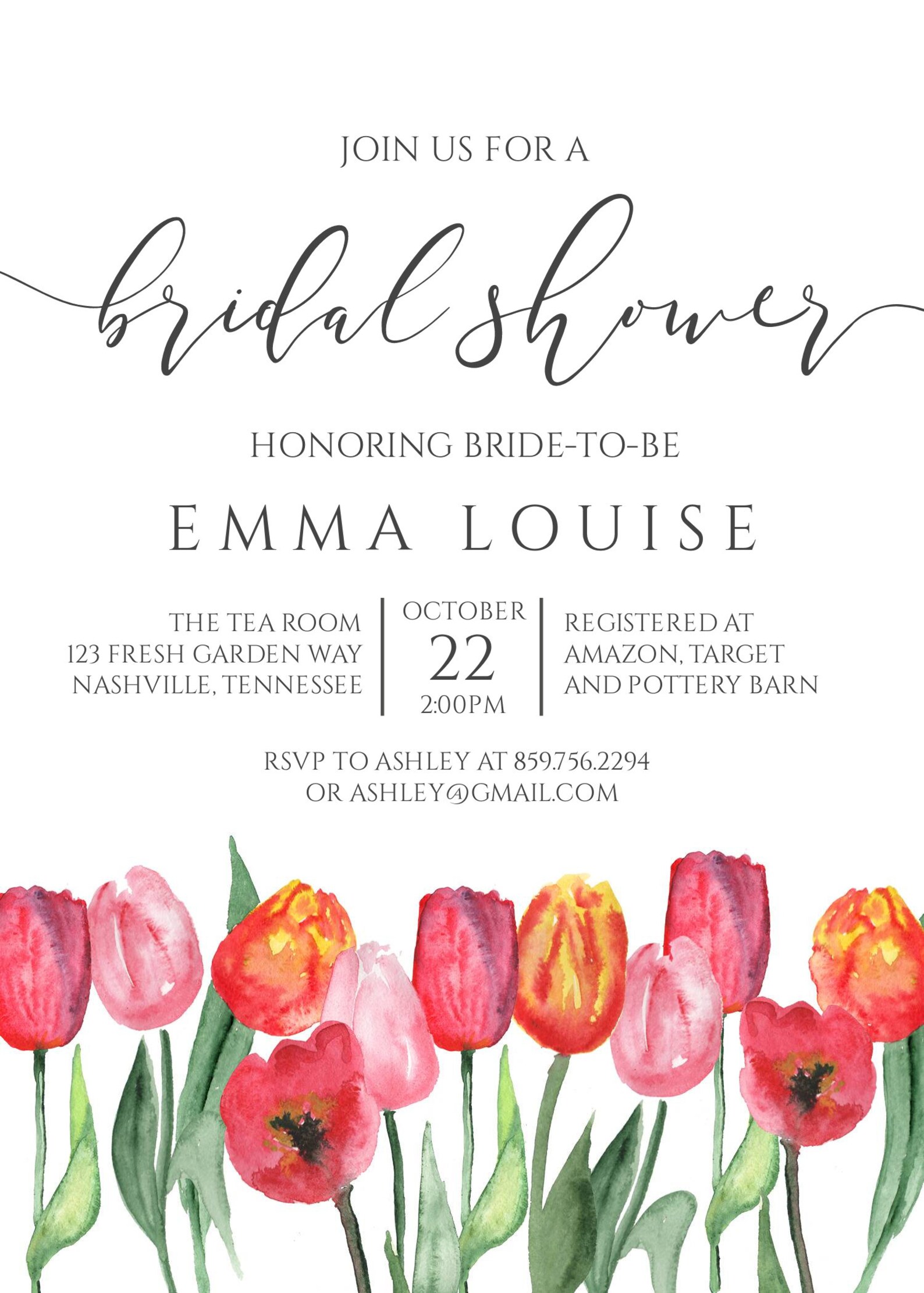 Tulip Bridal Shower Invitation Spring Tulip Shower Invite - Etsy