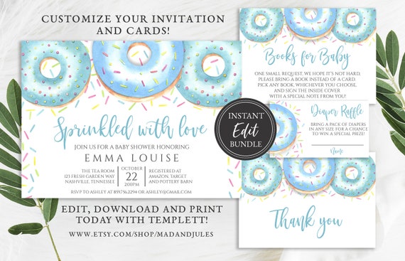 Donut Baby Shower Bundle, Invitation, Books for Baby, Diaper Raffle ...