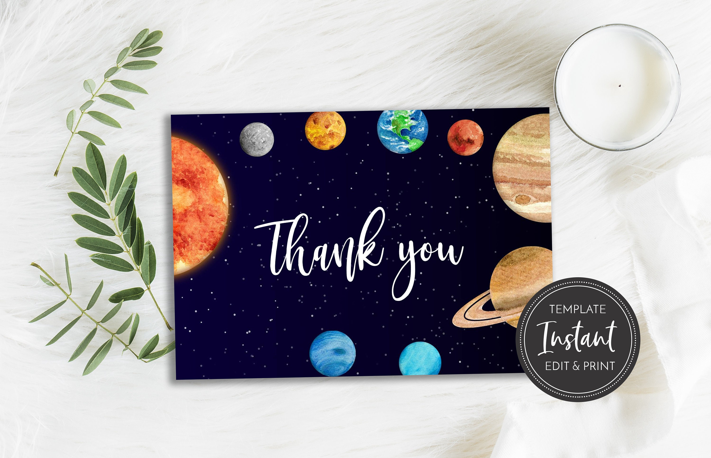 Space Thank You Card Template Planets Thank You Card Solar - Etsy.de