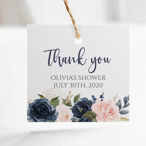 Blush Pink Navy Blue Floral Baby and Bridal Shower Editable - Etsy