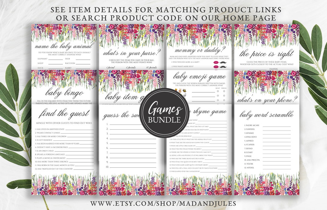 Purple Wildflower Baby Shower Game Bundle, Mommy or Daddy, Word ...