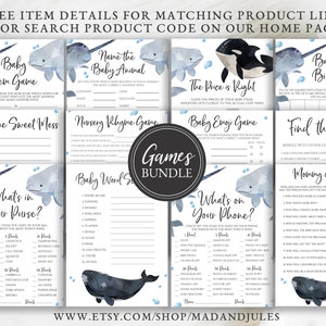 Whale Narwhal Baby Shower Game Bundle: Blue & White (digital Download ...