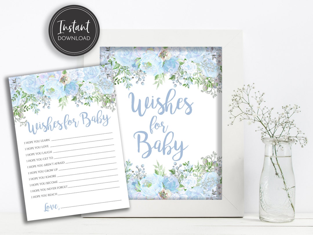 Light Blue Baby Shower Wishes for Baby Sign and Card Hopes for Baby's ...
