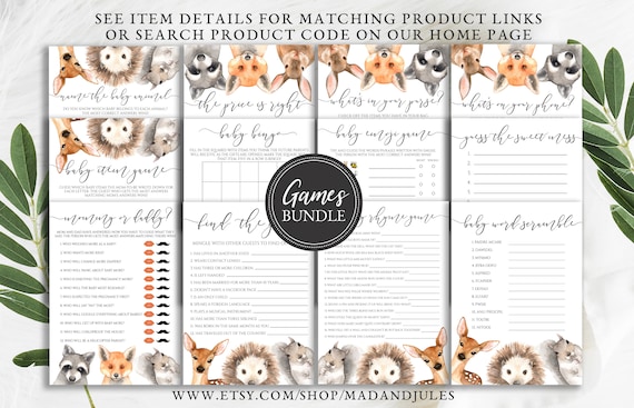 Woodland Baby Shower Game Bundle Mommy Daddy, Word Scramble, Bingo ...