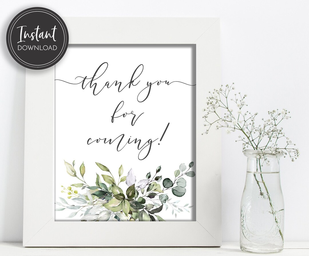 Greenery Thank You Table Sign, Baby Shower Sign, Bridal Shower Sign ...