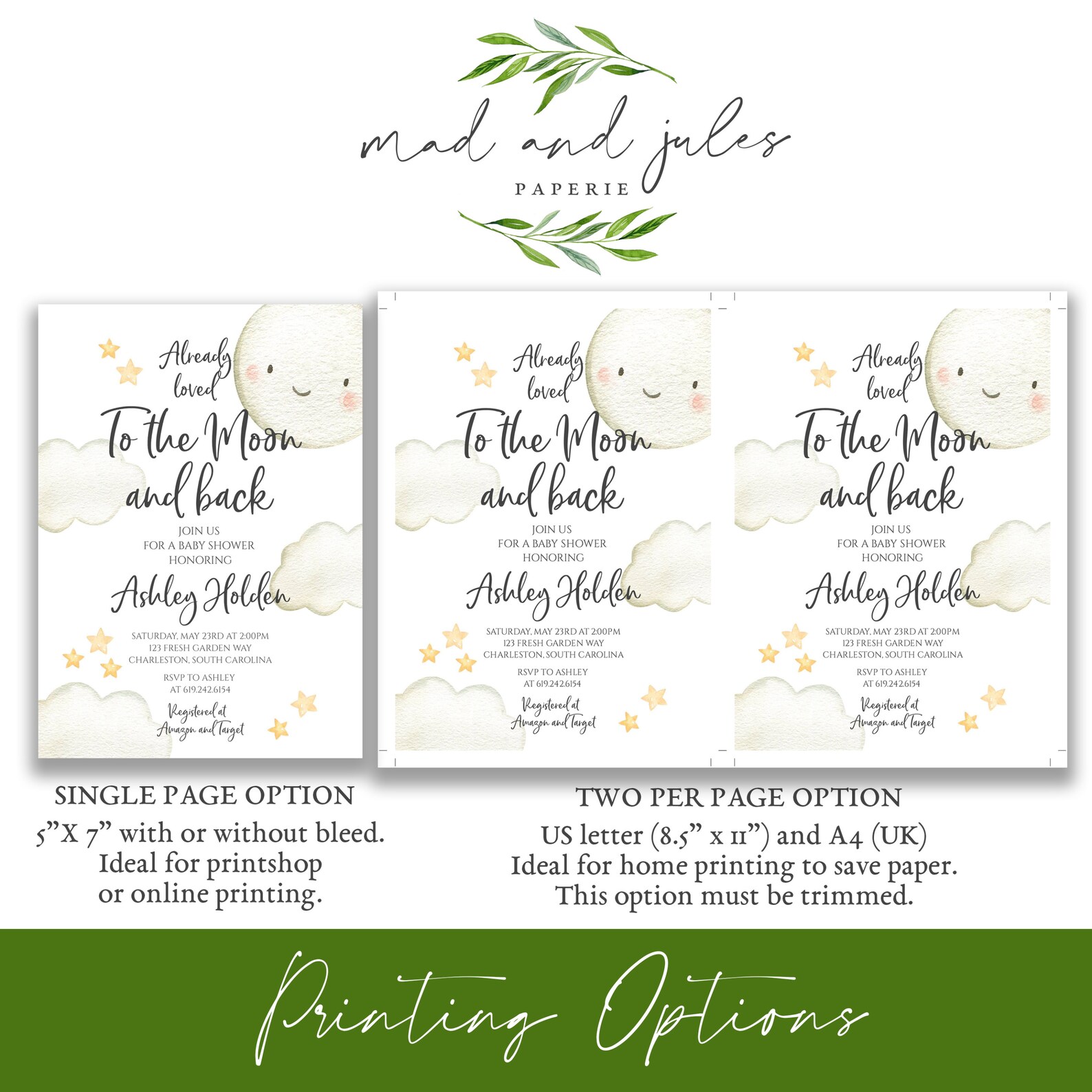 To the Moon and Back Baby Shower Bundle Templates Invitation | Etsy