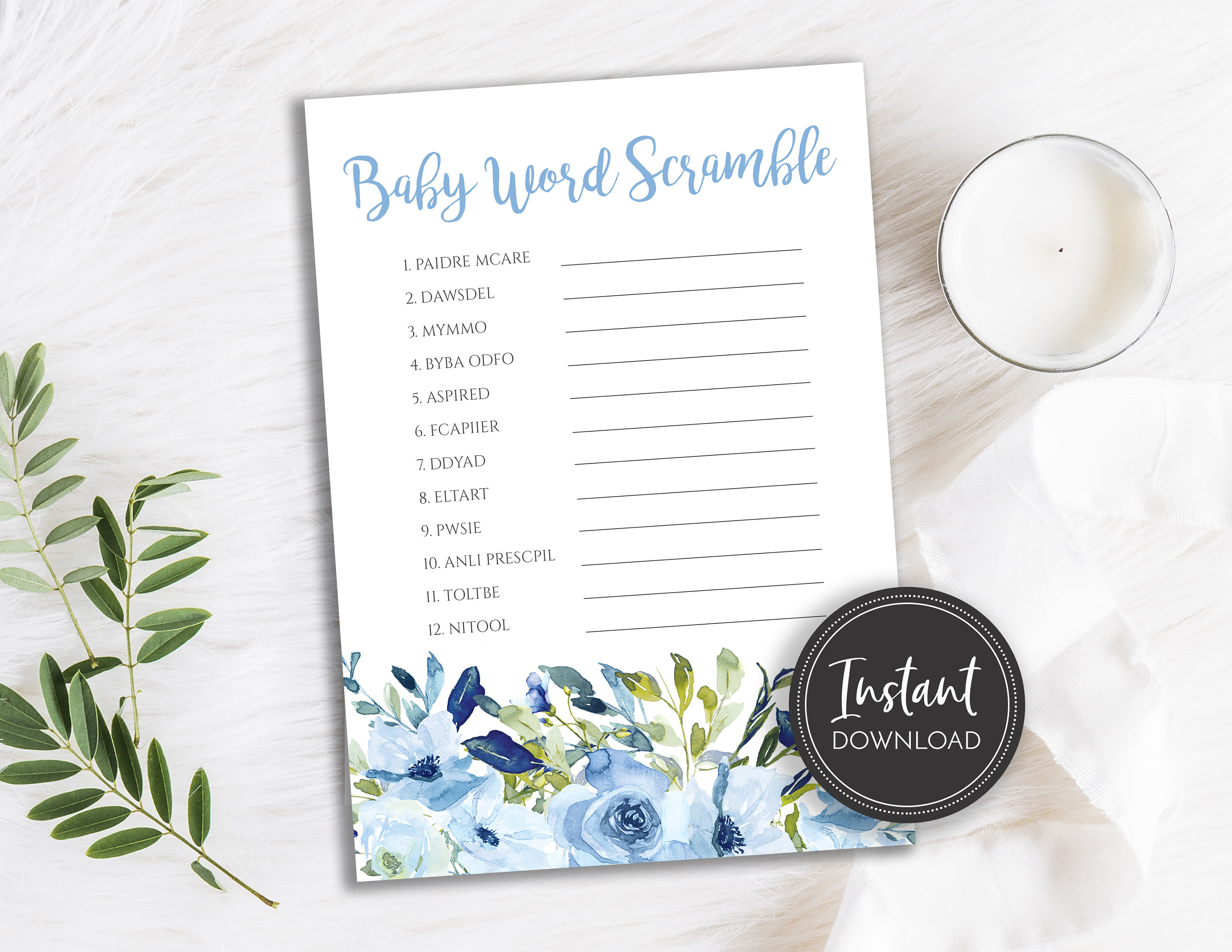 Baby Word Scramble Game Blue Boy Baby Shower Game Blue | Etsy