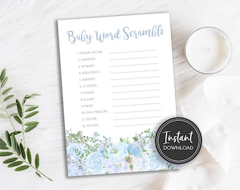 Baby Shower Word Scramble Game in Blue Printable Instant - Etsy