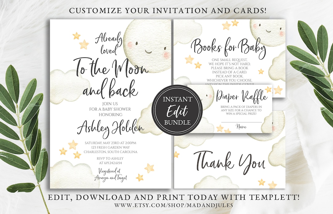 To the Moon and Back Baby Shower Bundle Templates, Invitation, Books ...