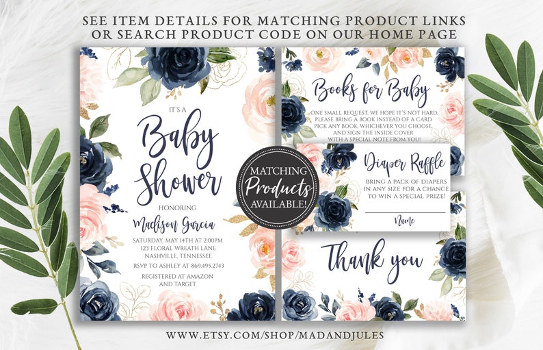 Blush Navy Floral Edit Yourself Table Tent and Place Cards | Etsy