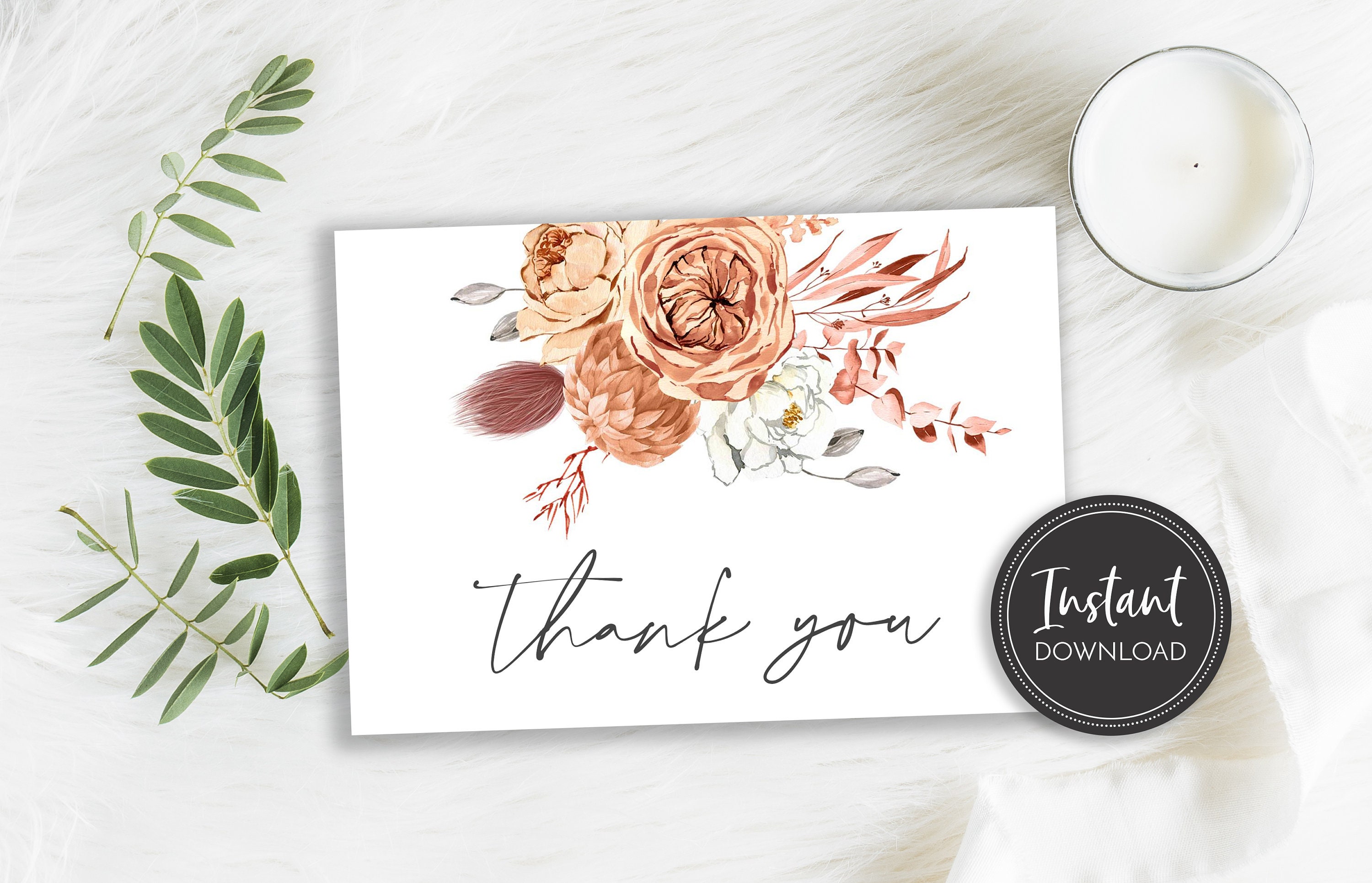 Boho Thank You Card Template Flat and Folded Baby Shower - Etsy