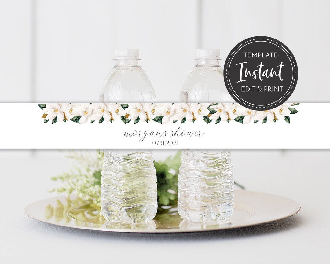 Magnolia Bottle Label Template, Baby Shower, Bridal Shower, Wedding ...