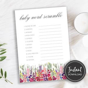 Wildflower Baby Shower Word Scramble Game (printable, Instant Download ...