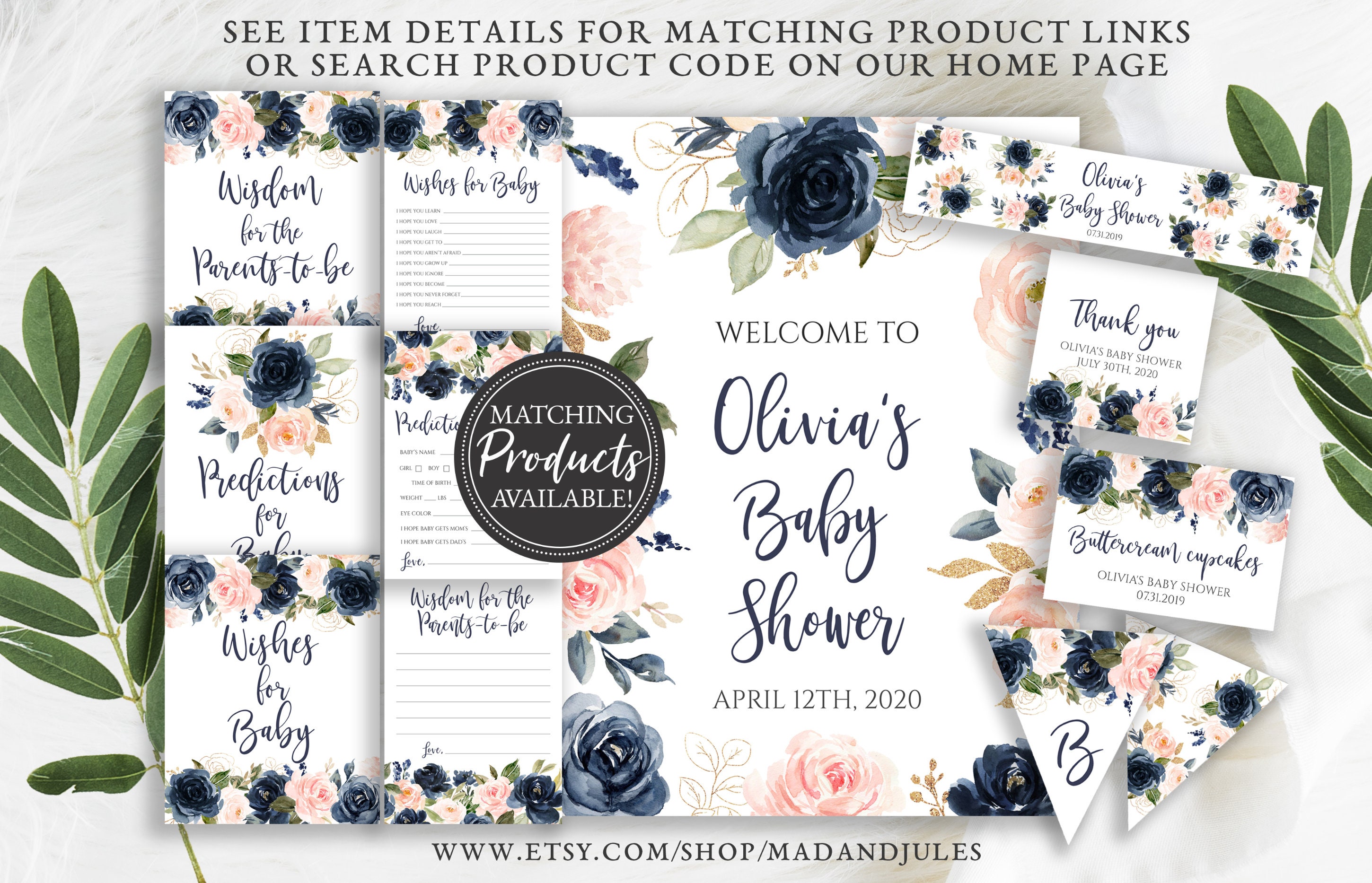 Navy and Blush Pink Roses Nursery Rhyme Baby Shower Game - Etsy