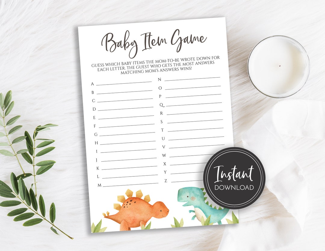 Dinosaur Baby Item Baby Shower Game Orange Blue Green T-rex ...