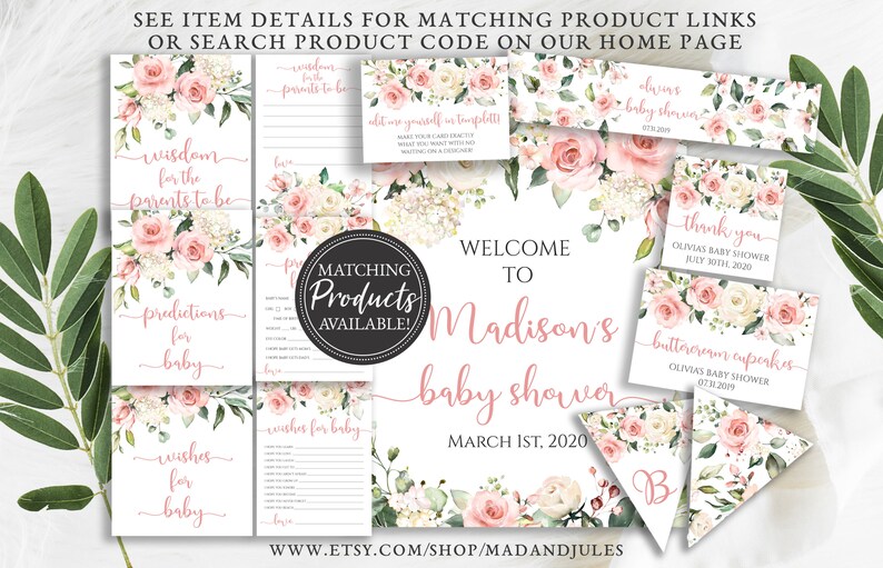 Blush Pink Roses Baby Shower Due Date Calendar Template Guess - Etsy