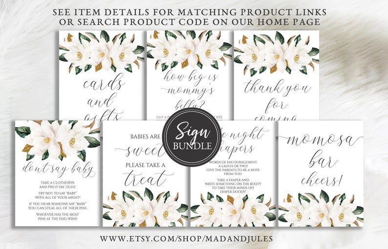 Magnolia Baby Shower Sign Bundle Table Signs Treat Sign | Etsy