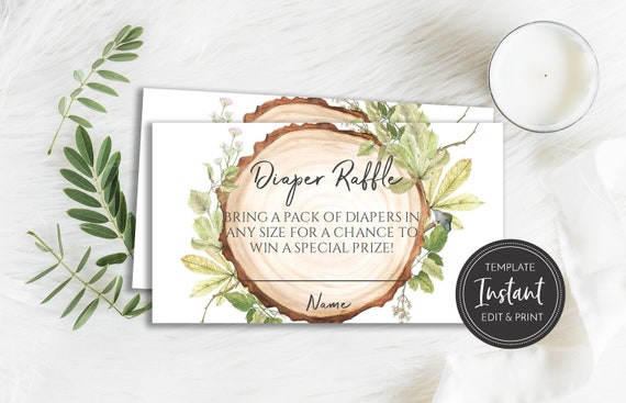 Rustic Woodland Diaper Raffle Card Template, Baby Shower Diaper Request ...