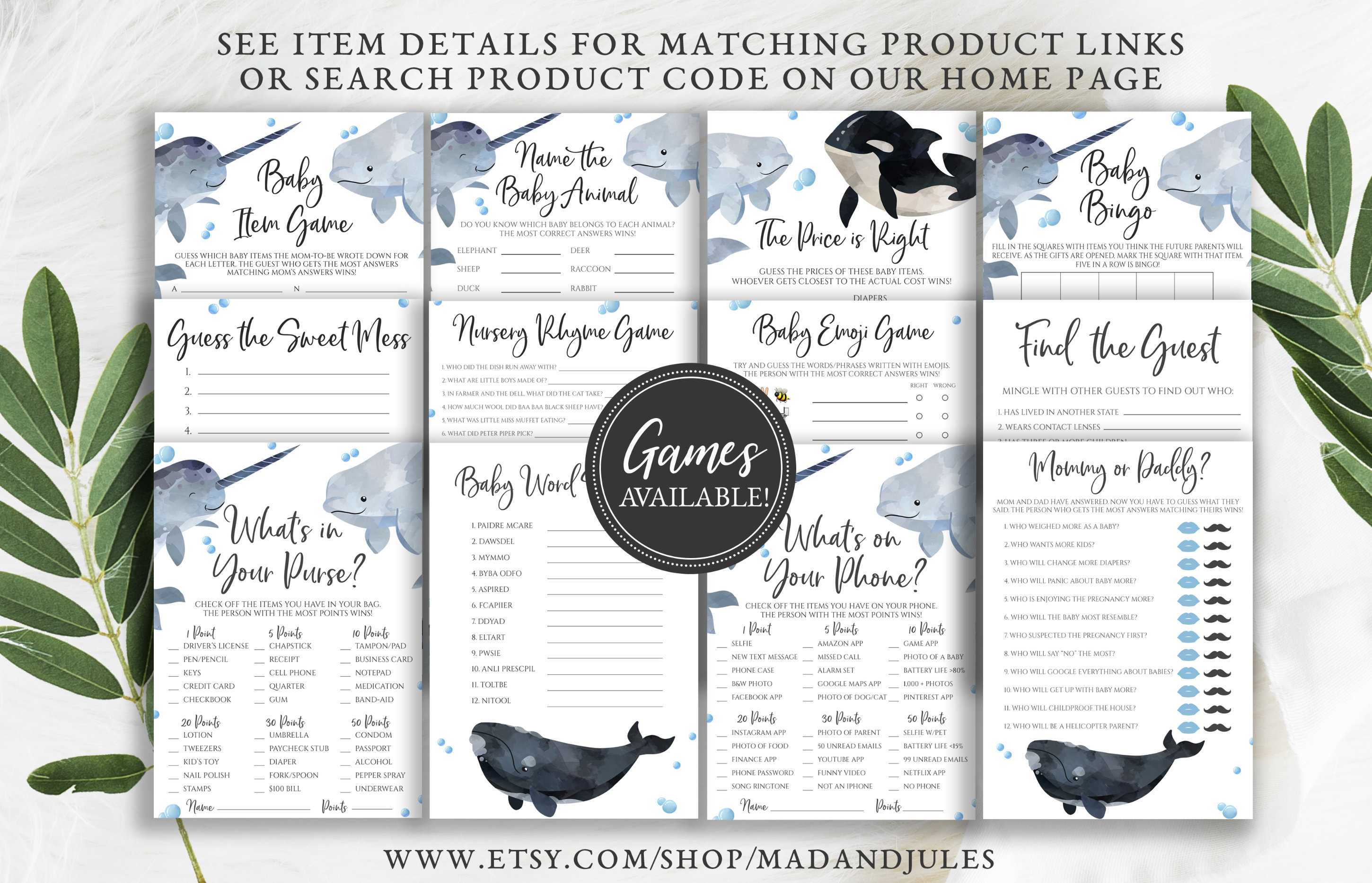 Whale Baby Shower Game Word Scramble Blue White Baby Boy | Etsy