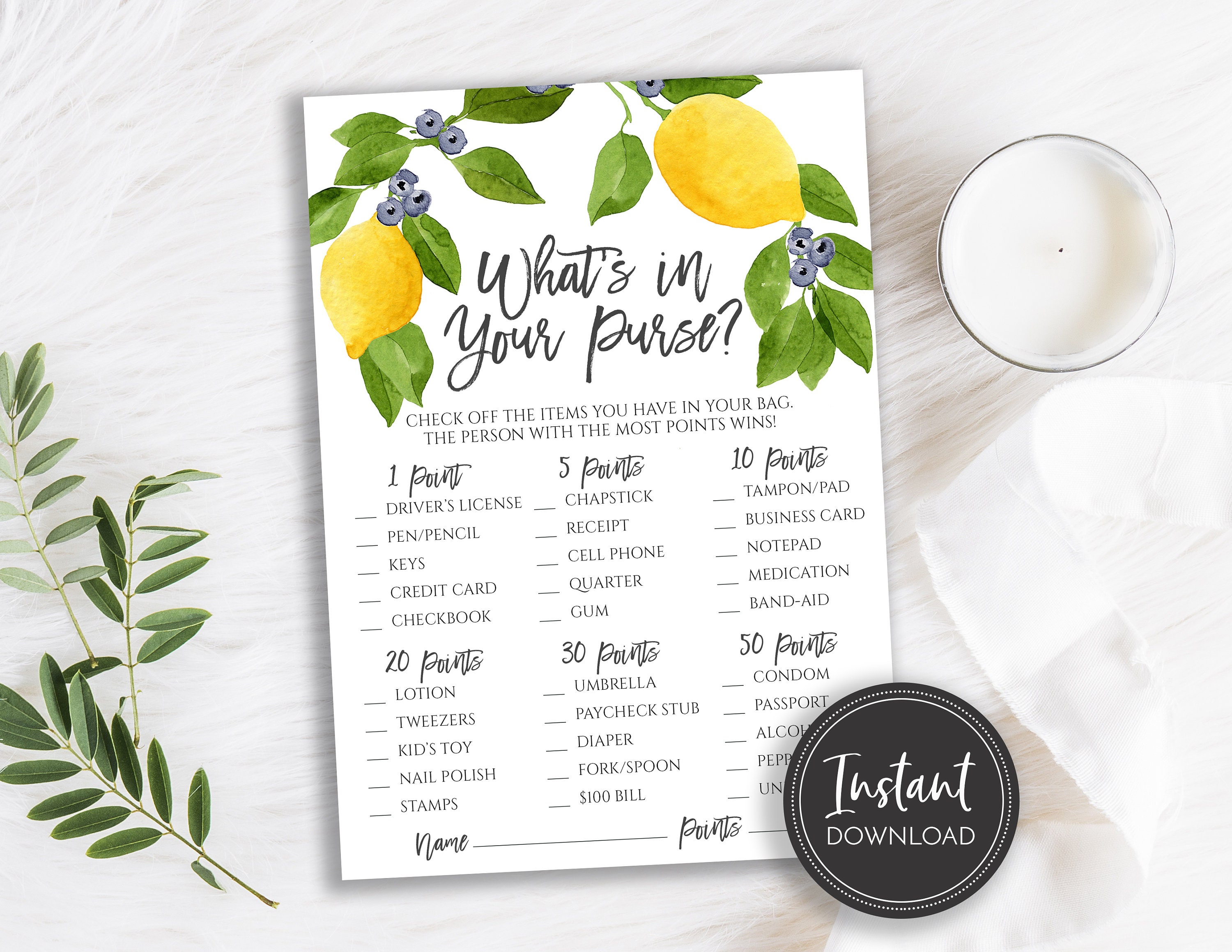 Main Squeeze Lemon Baby Shower Game Bridal Shower Game | Etsy