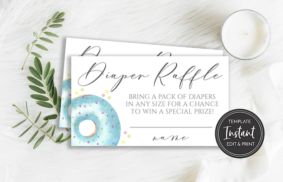 Donut Diaper Raffle Card Template, Blue Donut Baby Shower Diaper ...